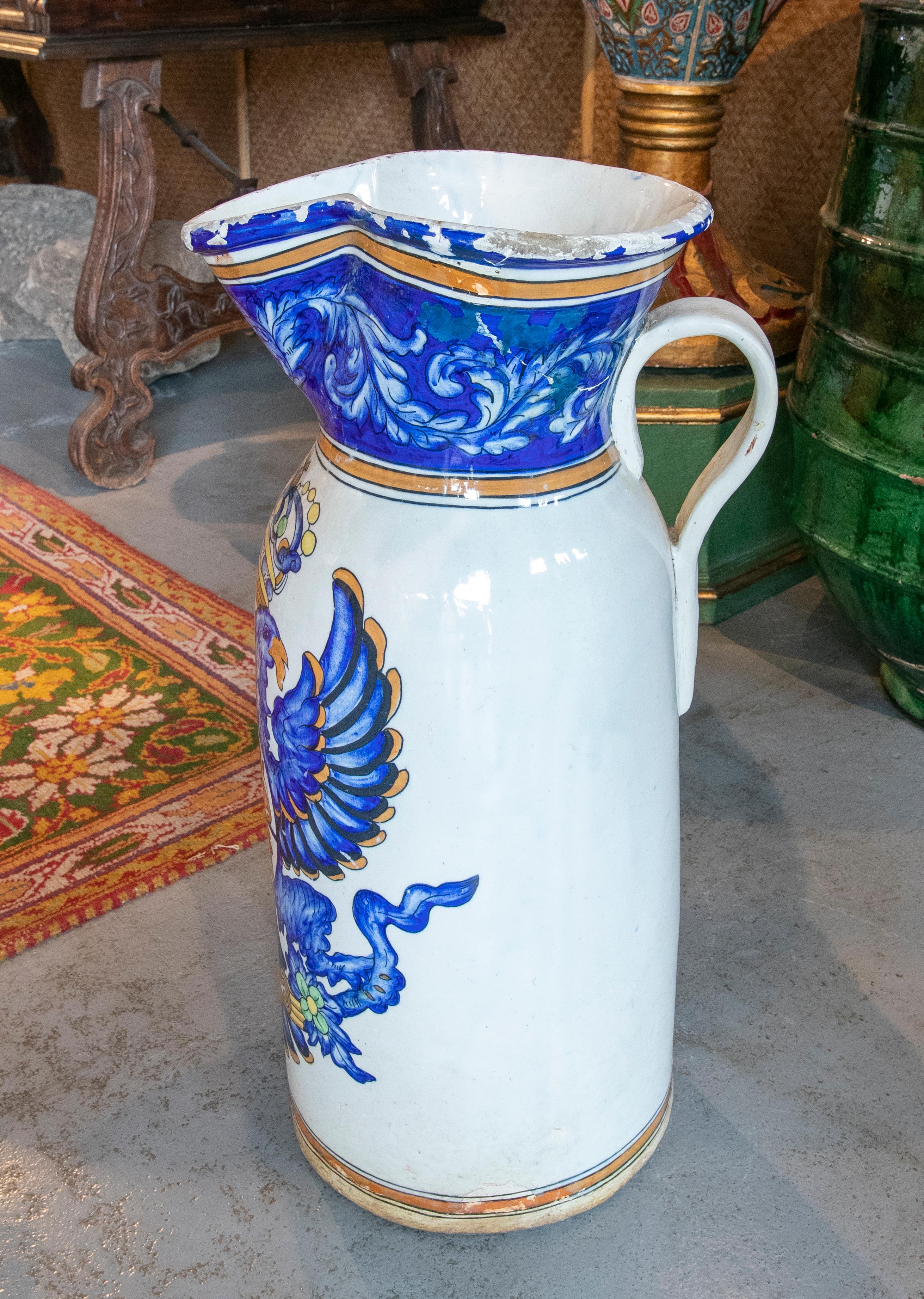 19th Century Spanish Hand Painted and Glazed Talavera Ceramic Jug at ...