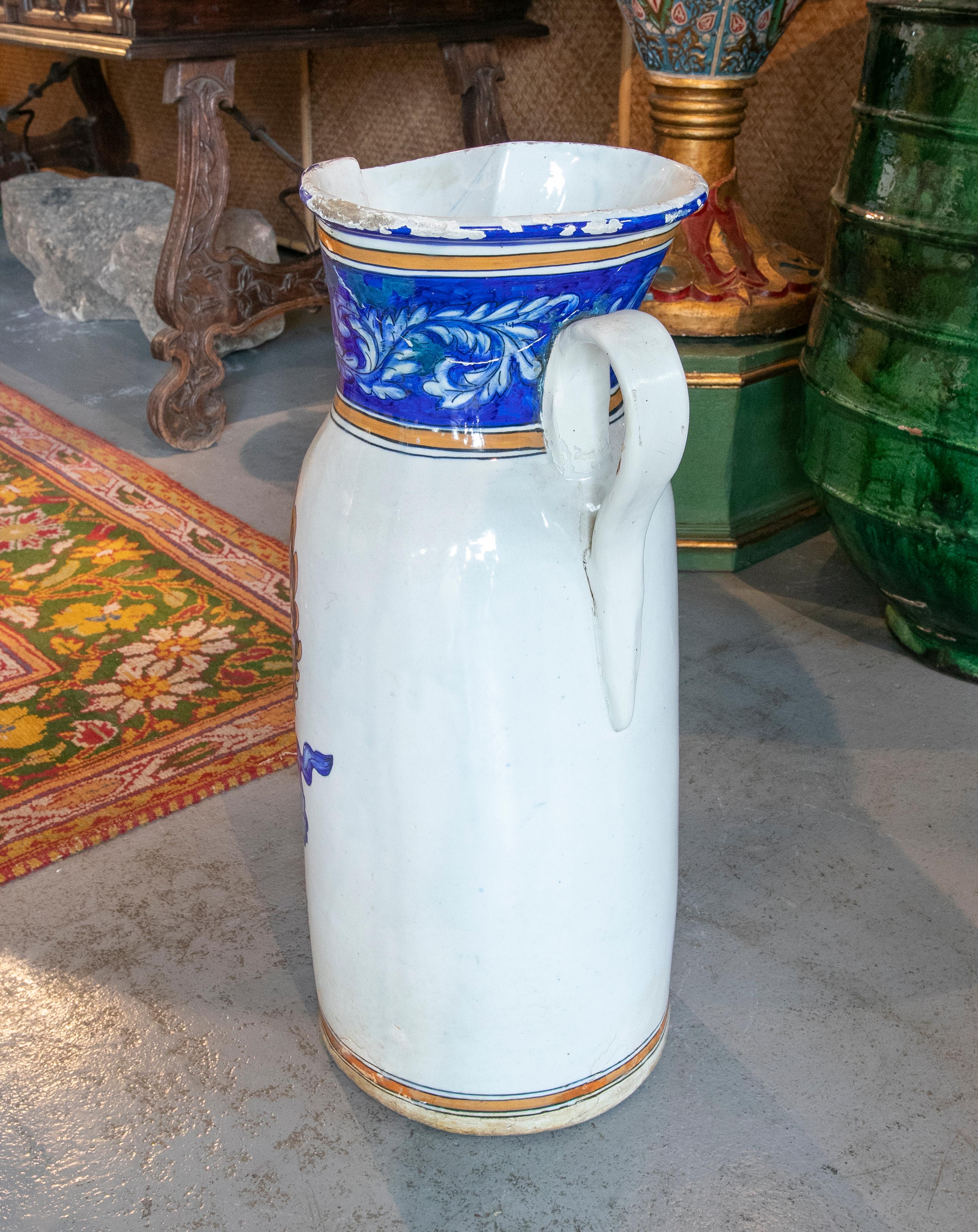 19th Century Spanish Hand Painted and Glazed Talavera Ceramic Jug at ...