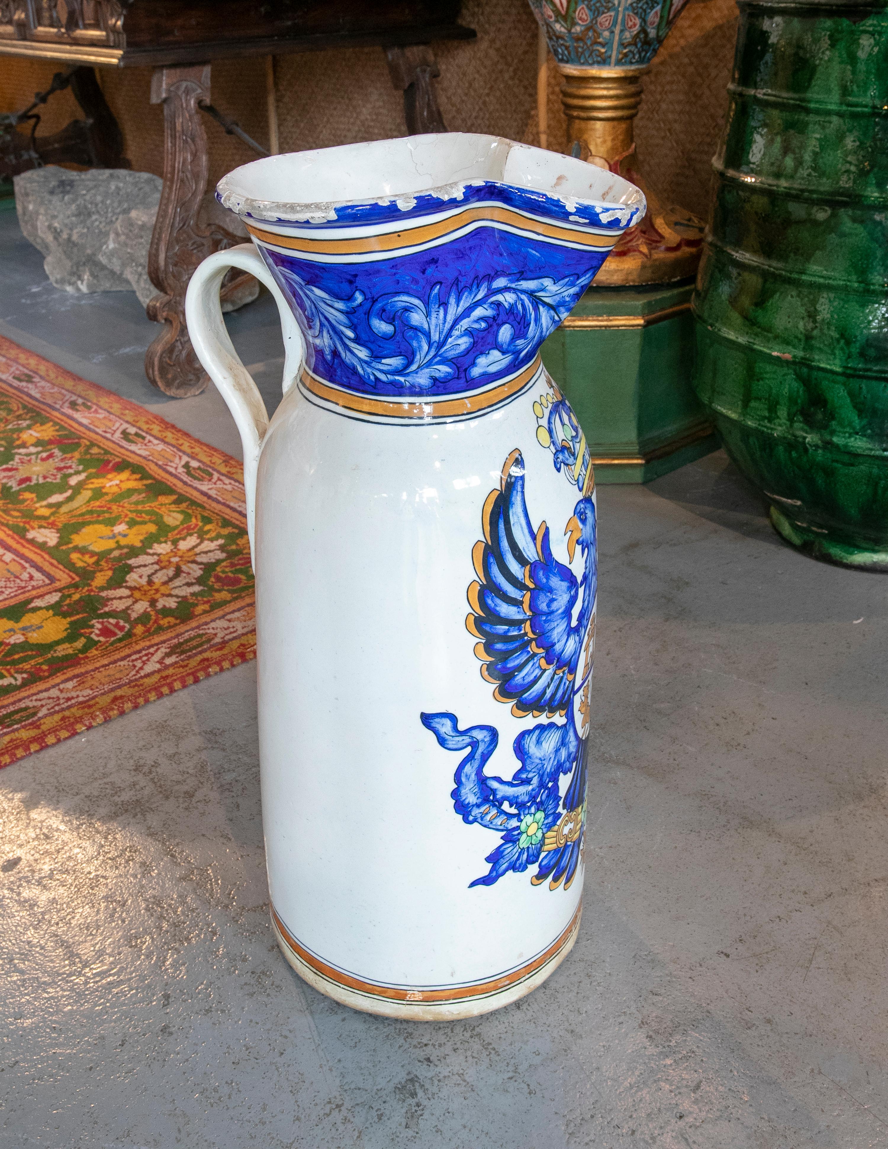 19th Century Spanish Hand Painted and Glazed Talavera Ceramic Jug at ...