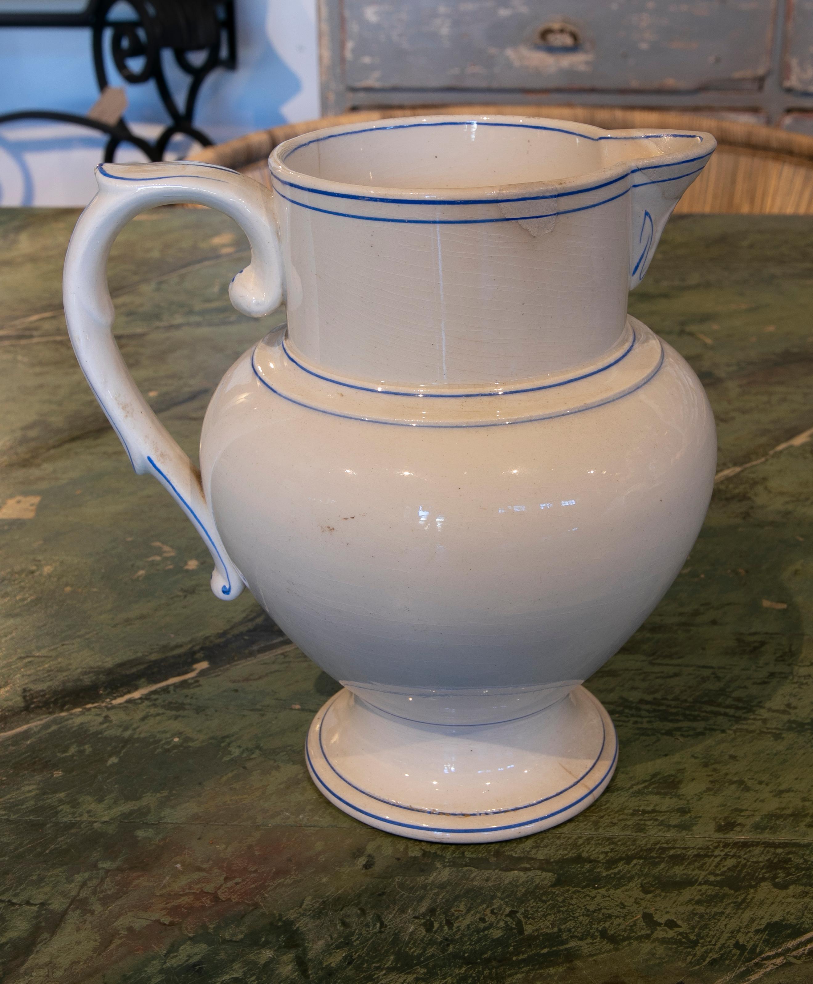 19th Century Spanish Hand Painted Ceramic Jug at 1stDibs