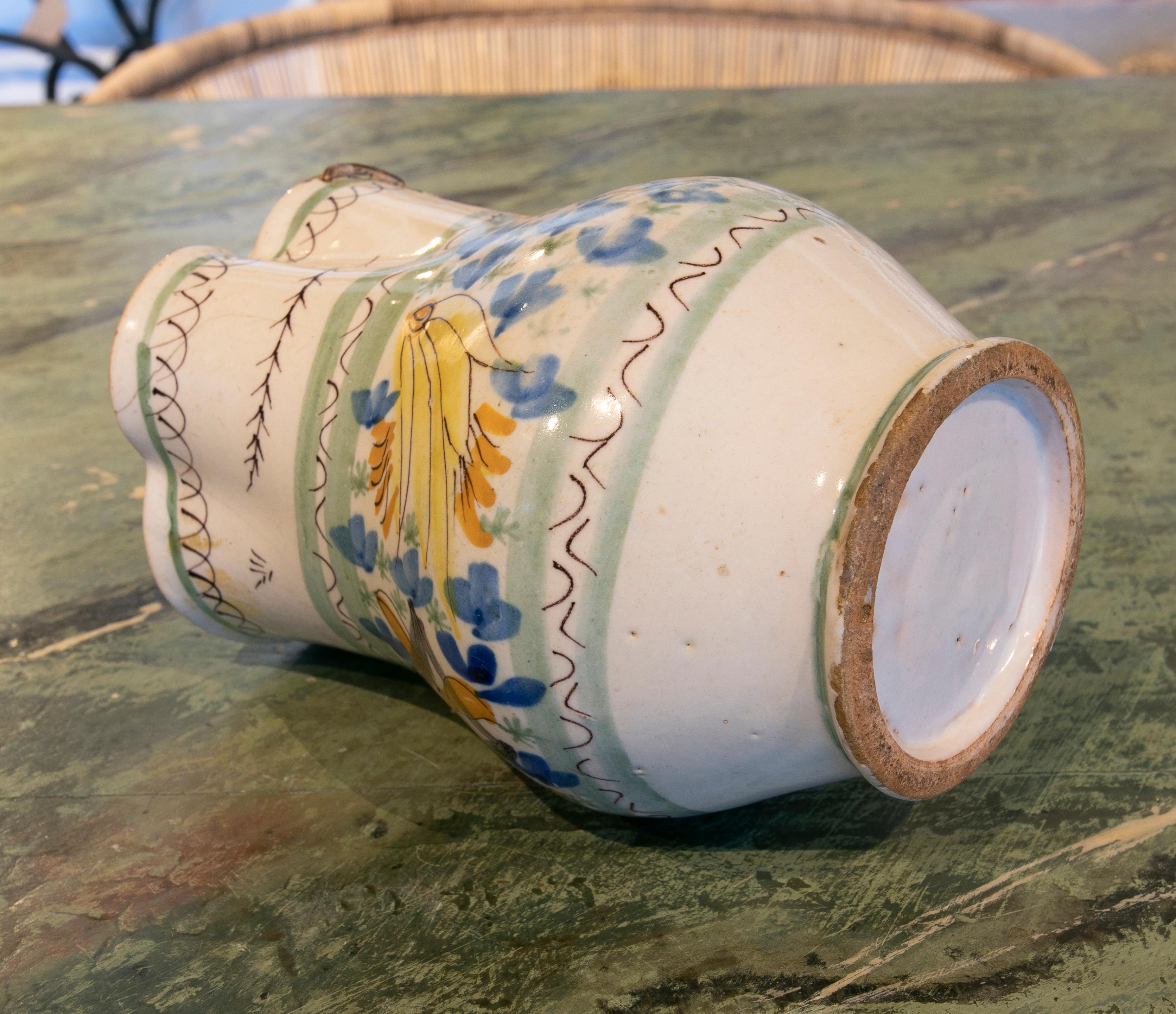 19th Century Spanish Hand Painted Glazed Ceramic Jug at 1stDibs