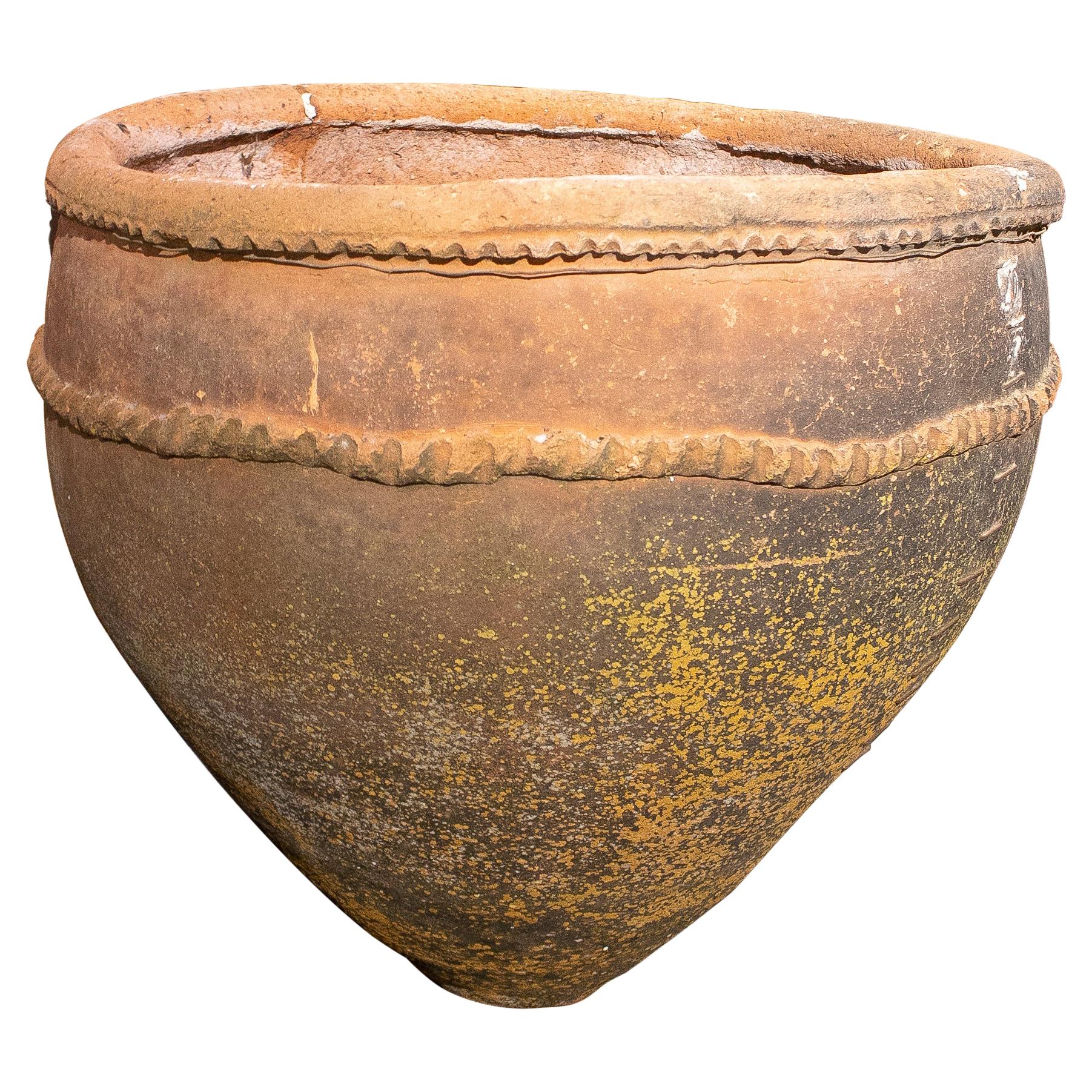 19th Century Spanish Handmade Terracotta Wash Basin Urn w/ Staples ...