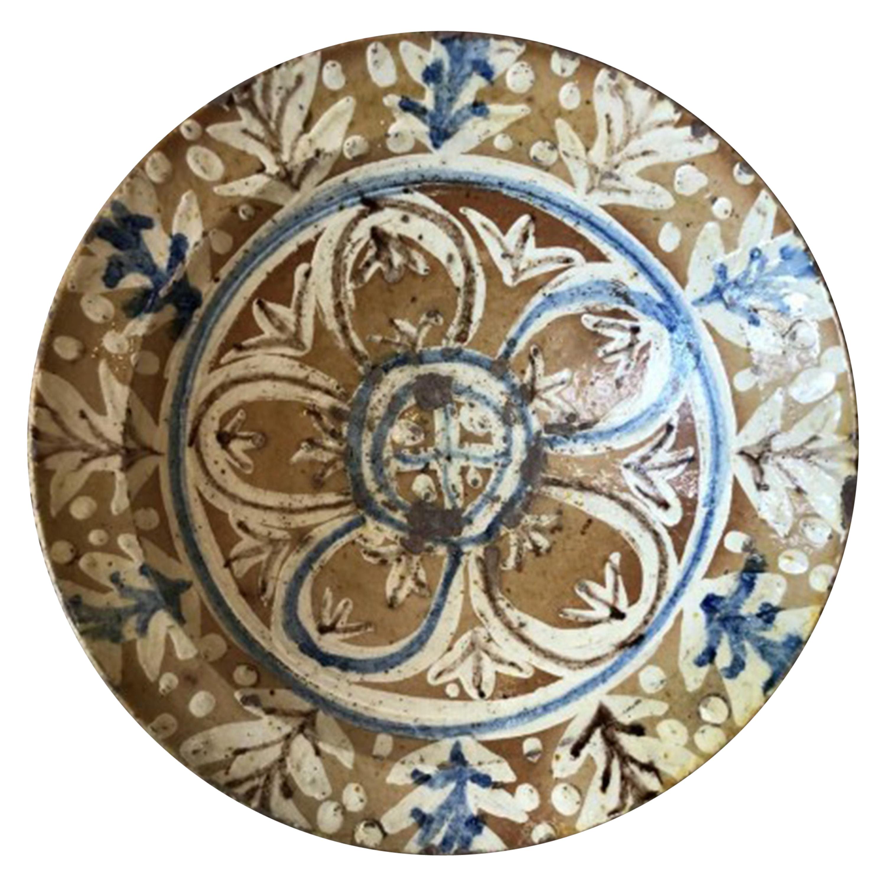 Glazed Hispano-Moresque Earthenware Dish Bowl at 1stDibs