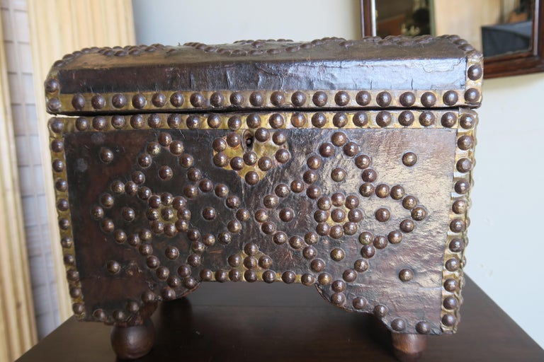 19th Century Spanish Leather Studded Box at 1stDibs