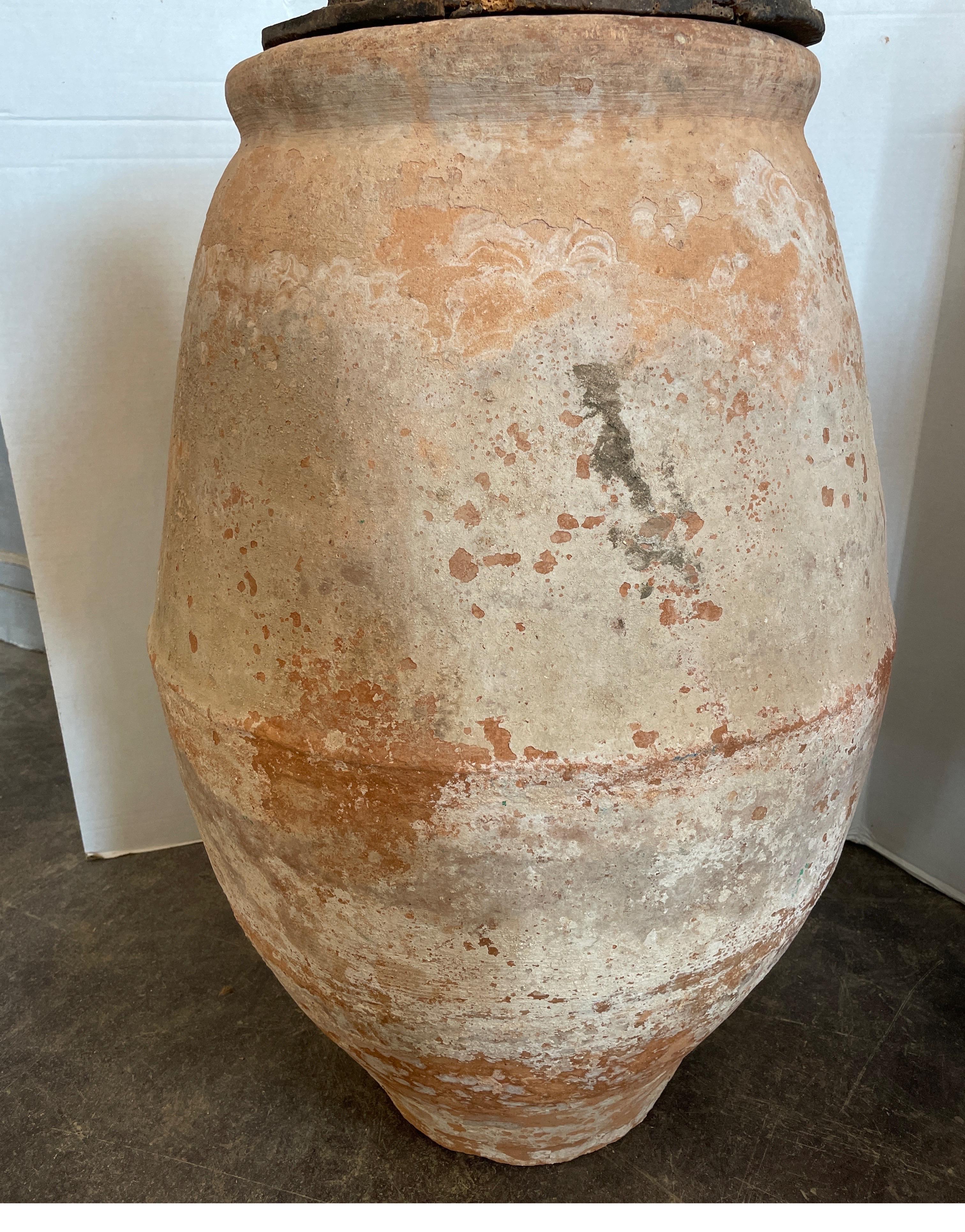 19th Century Spanish Olive Jar with White Patina and Wooden Top For ...