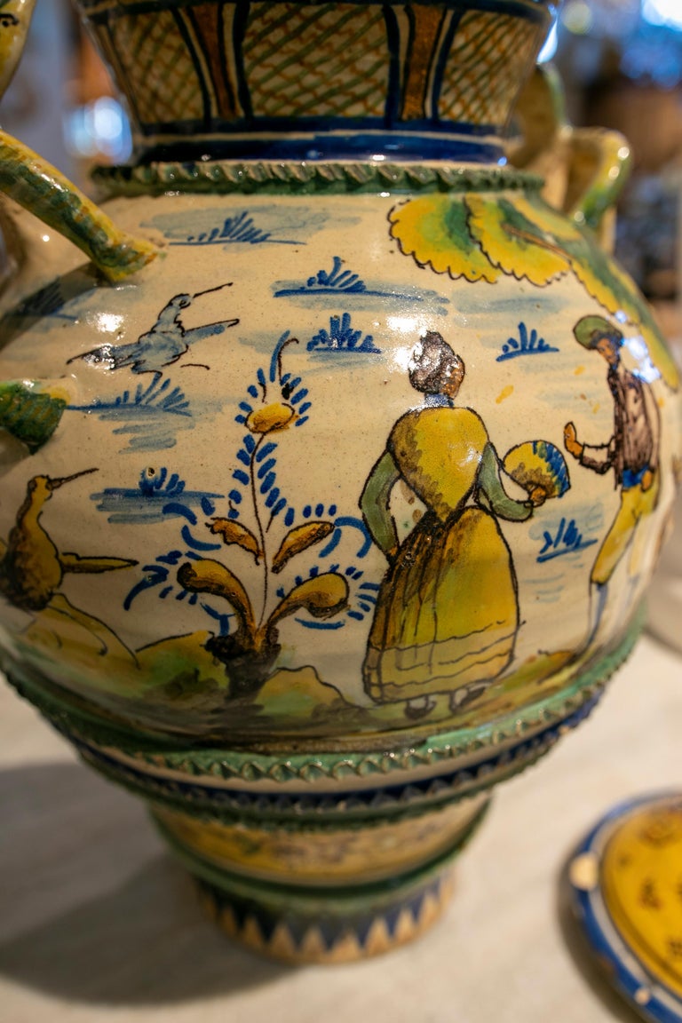 19th Century Spanish Pair of Hand-Painted Vases with Lid from Triana ...