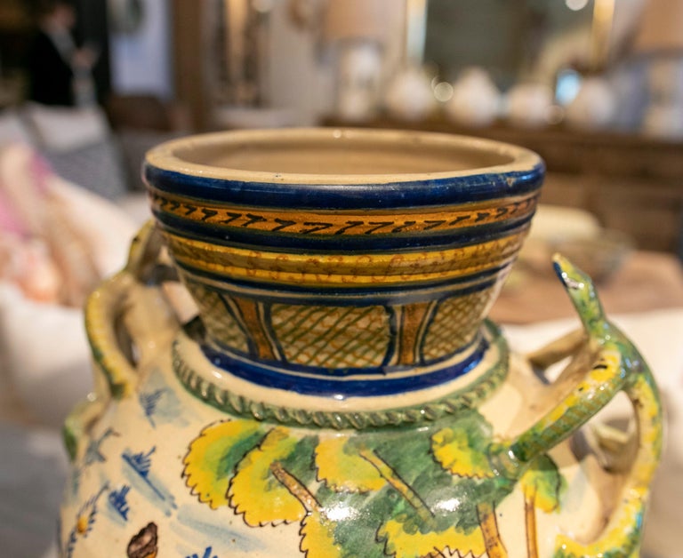 19th Century Spanish Pair of Hand-Painted Vases with Lid from Triana ...