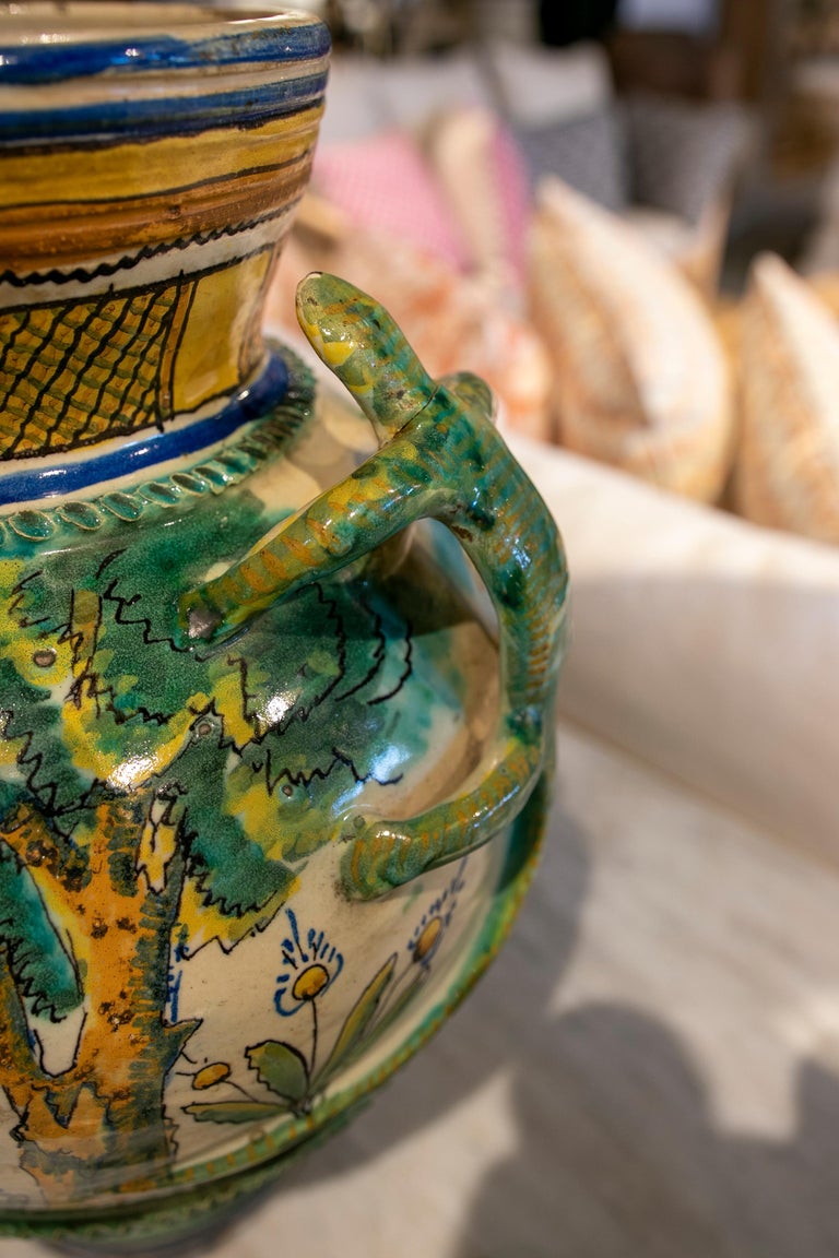 19th Century Spanish Pair of Hand-Painted Vases with Lid from Triana ...