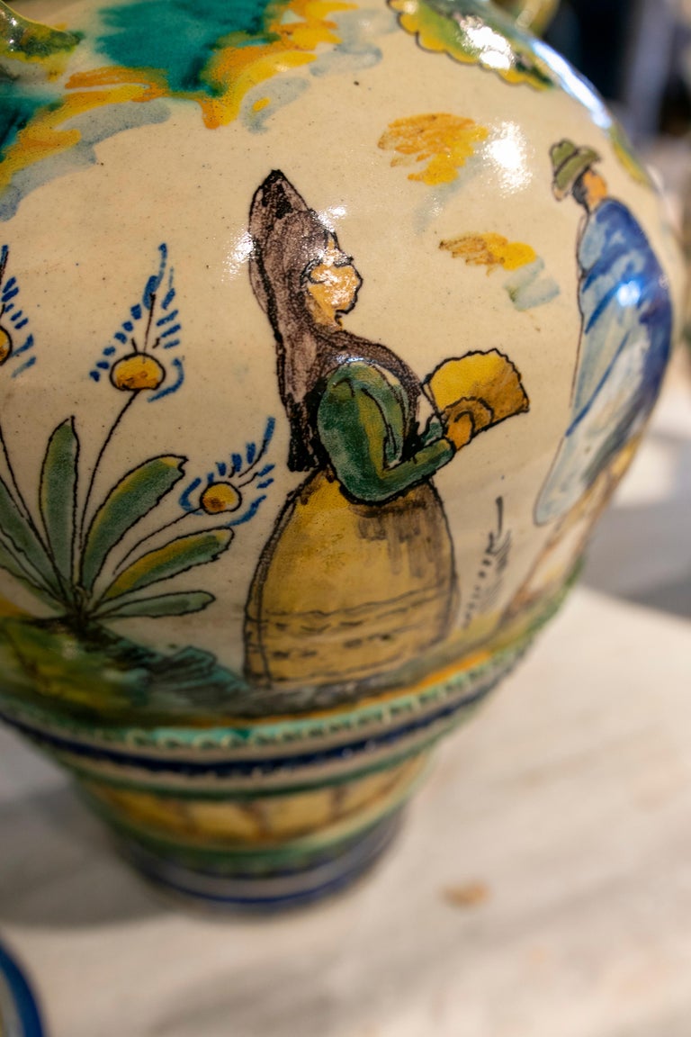 19th Century Spanish Pair of Hand-Painted Vases with Lid from Triana ...