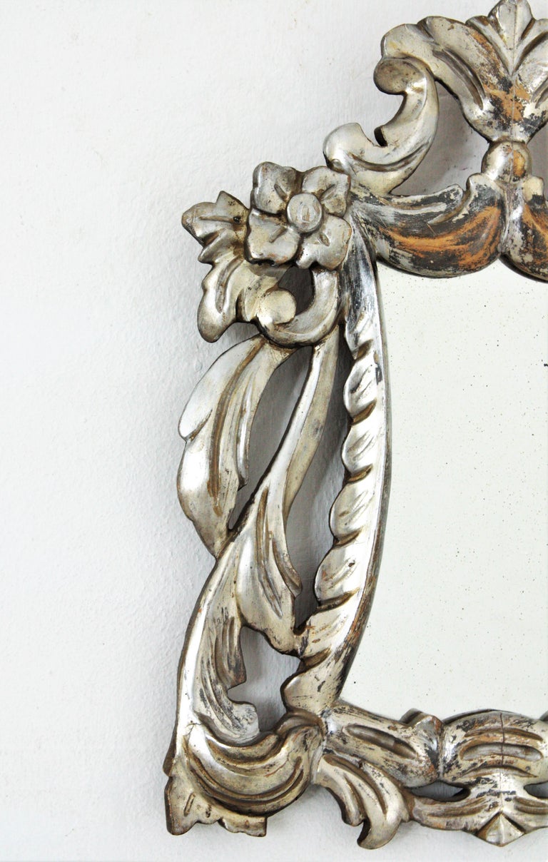Spanish Silver Carved Wood Mirror For Sale at 1stDibs