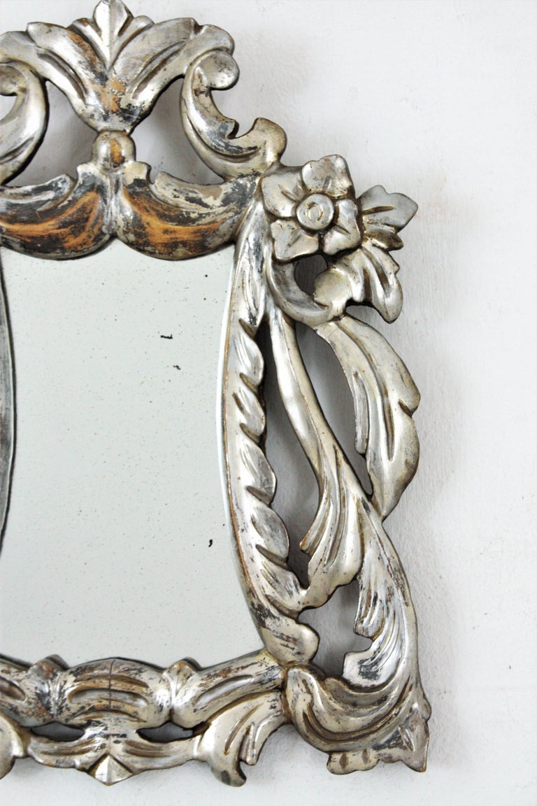 Spanish Silver Carved Wood Mirror For Sale at 1stDibs