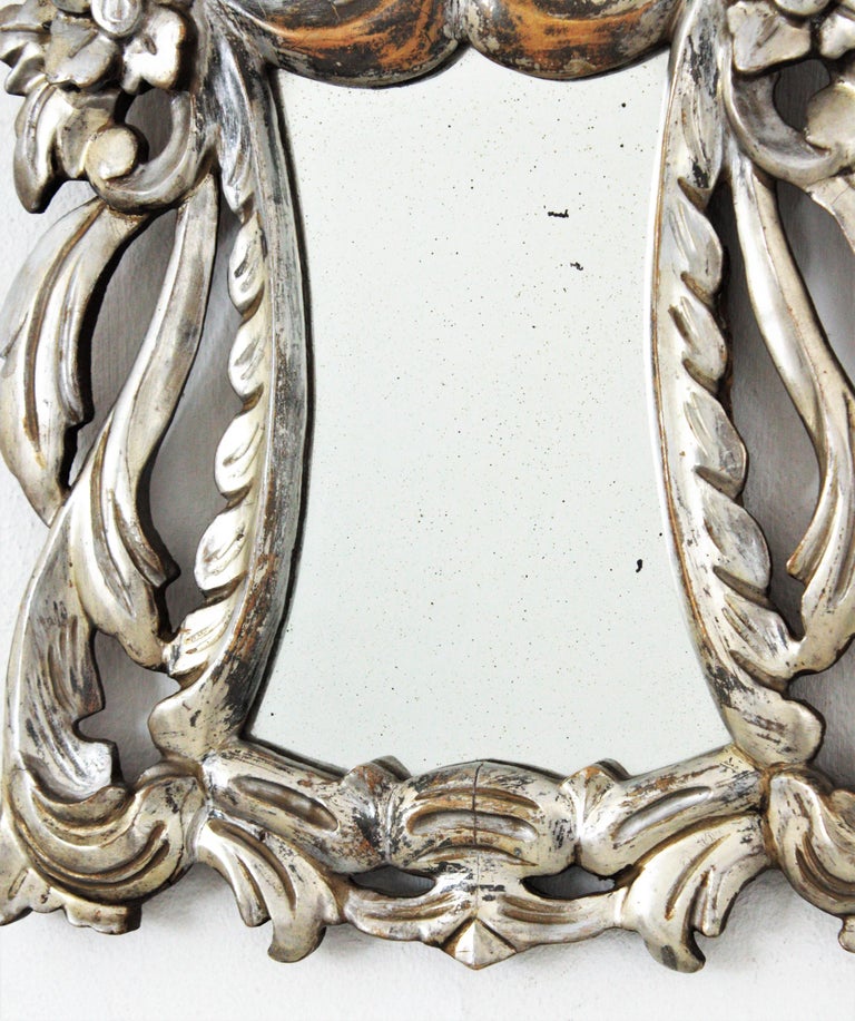 Spanish Silver Carved Wood Mirror For Sale at 1stDibs
