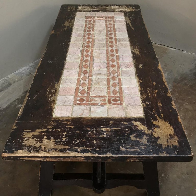 19th Century Spanish Table with Marble Tiles at 1stDibs