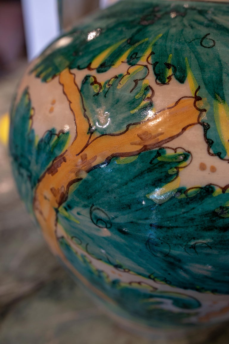 19th Century Spanish Talavera Ceramic Vase with Plants and Goat at 1stDibs