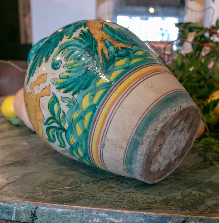 19th Century Spanish Talavera Ceramic Vase with Plants and Goat at 1stDibs