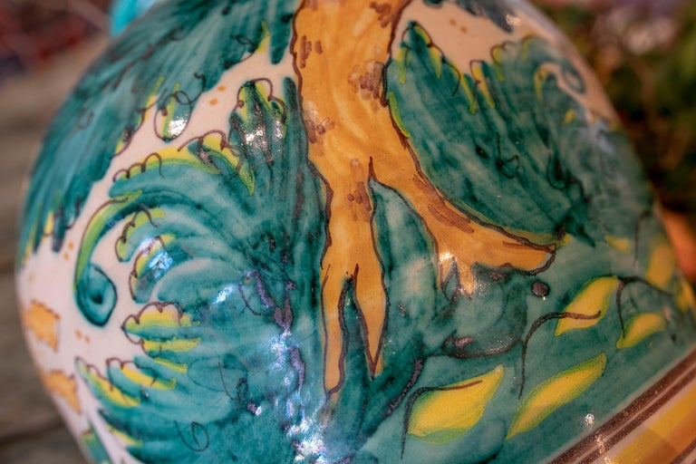19th Century Spanish Talavera Ceramic Vase with Plants and Goat at 1stDibs