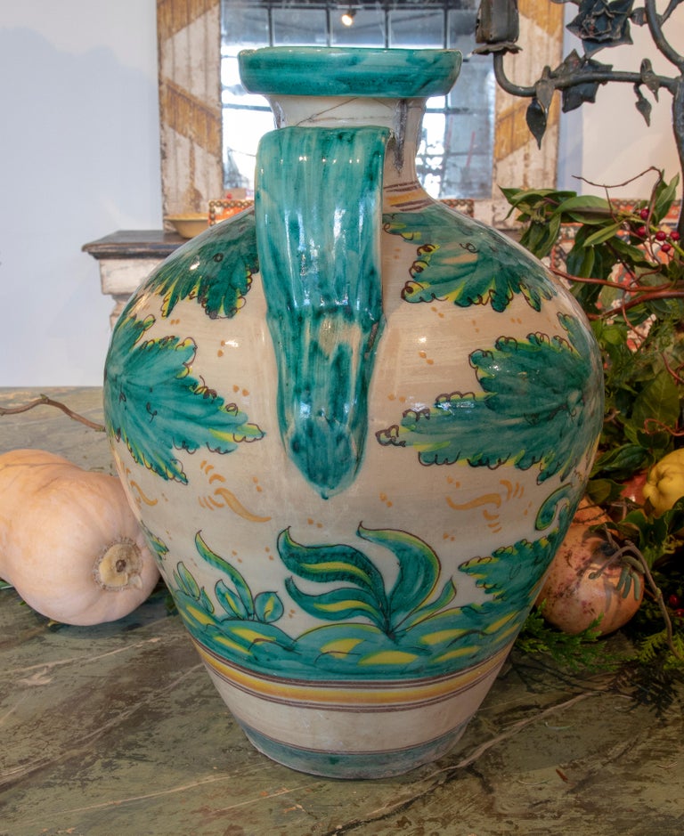 19th Century Spanish Talavera Ceramic Vase with Plants and Goat at 1stDibs