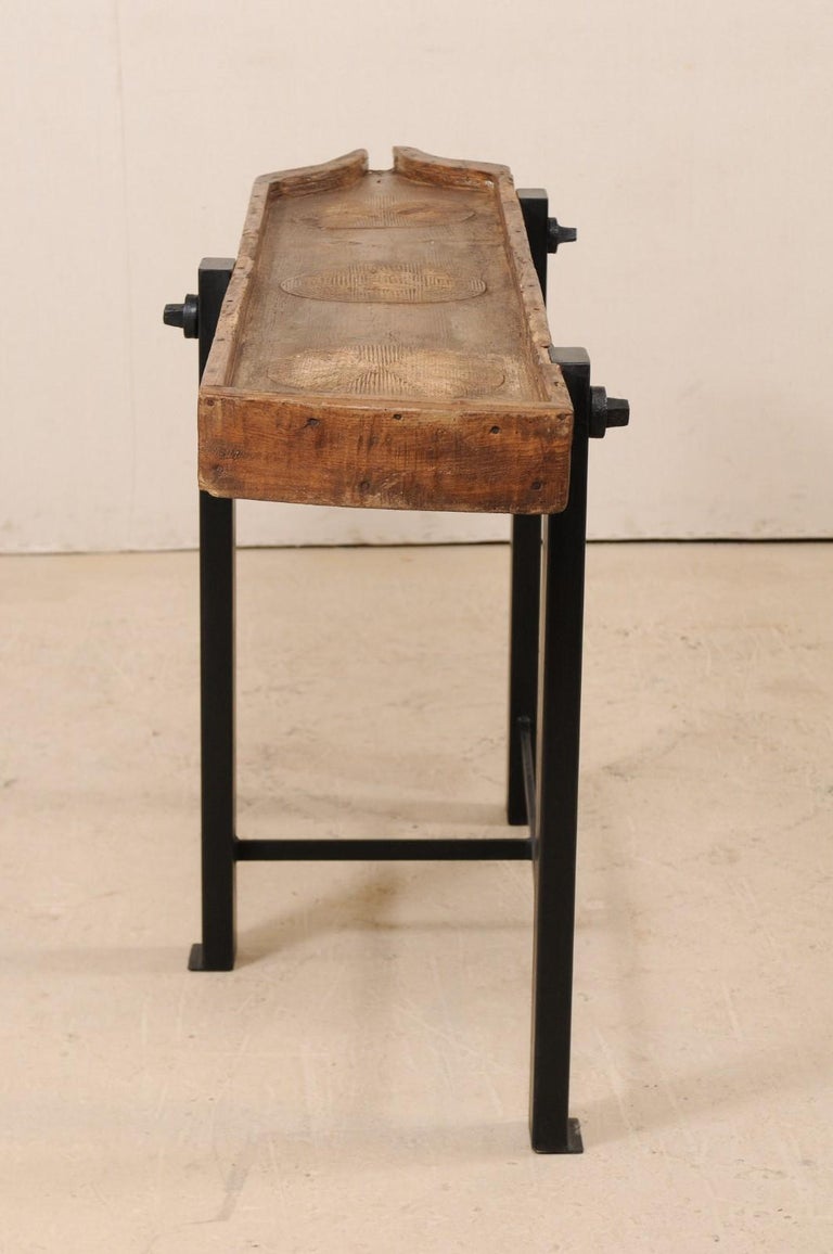 19th Century Spanish Wood Trough Top Side Table with Custom Iron Base ...