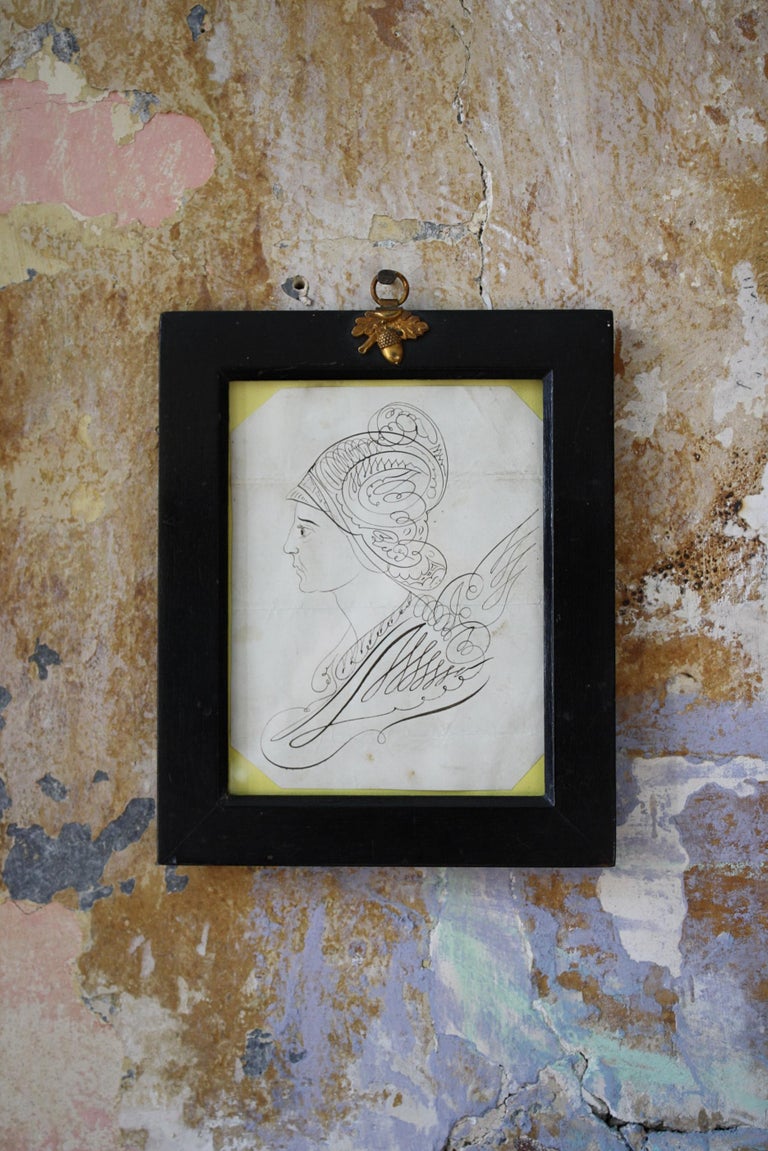 19th Century Spencerian Calligraphy Portrait of Penthesilea Greek Grand ...