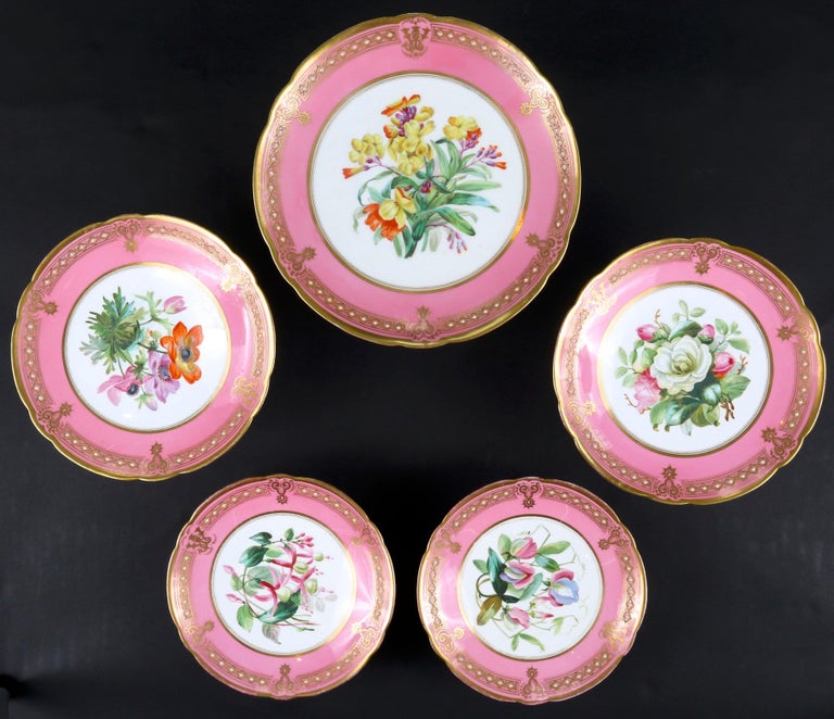 19th Century Staffordshire Rose Pompadour Botanical Dessert Service at ...