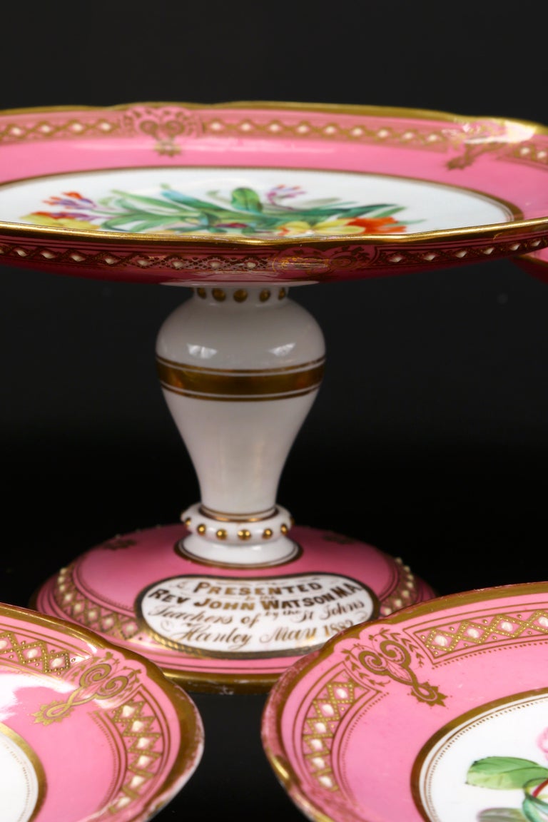 19th Century Staffordshire Rose Pompadour Botanical Dessert Service at ...