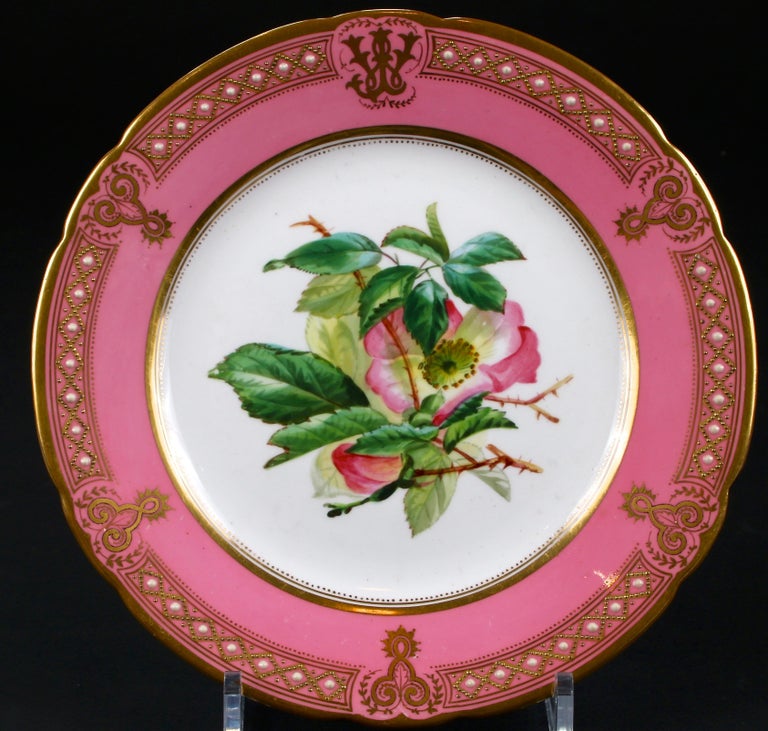19th Century Staffordshire Rose Pompadour Botanical Dessert Service at ...