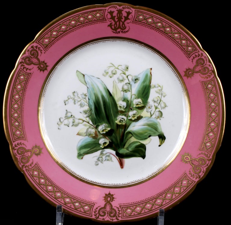 19th Century Staffordshire Rose Pompadour Botanical Dessert Service at ...