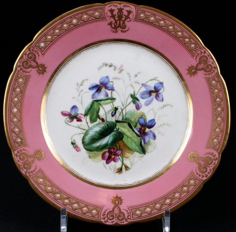 19th Century Staffordshire Rose Pompadour Botanical Dessert Service at ...