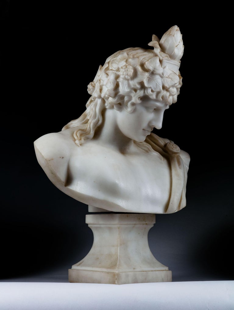 19th Century Statuary Marble Bust of the Braschi Antinous as Dionysus ...