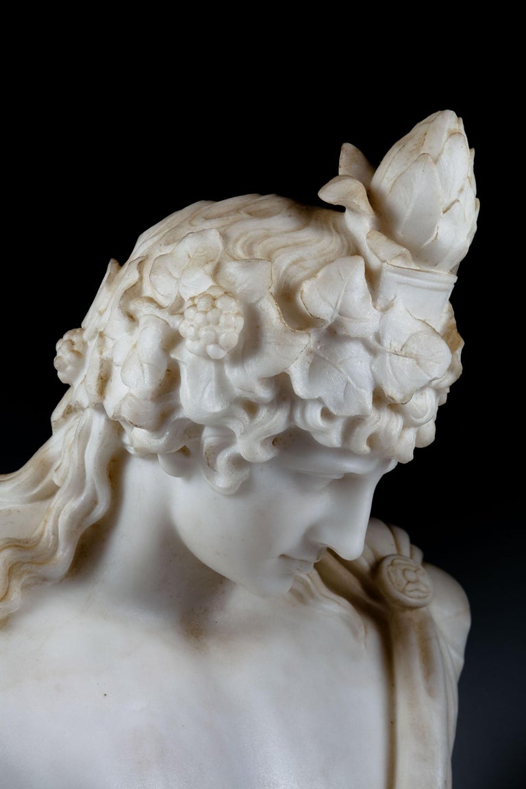 19th Century Statuary Marble Bust of the Braschi Antinous as Dionysus ...