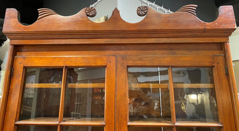 19th Century Stepback Cupboard with Glazed Doors and Unusual Carved ...