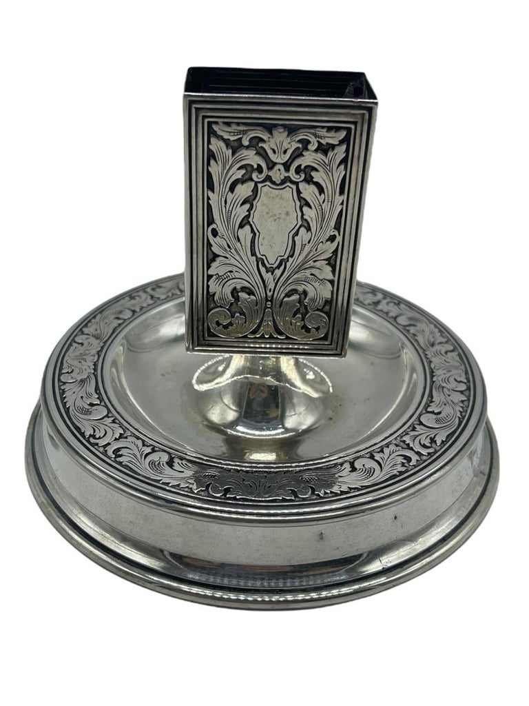 19th Century Sterling Silver Match Box Holder and Ashtray Stand by ...