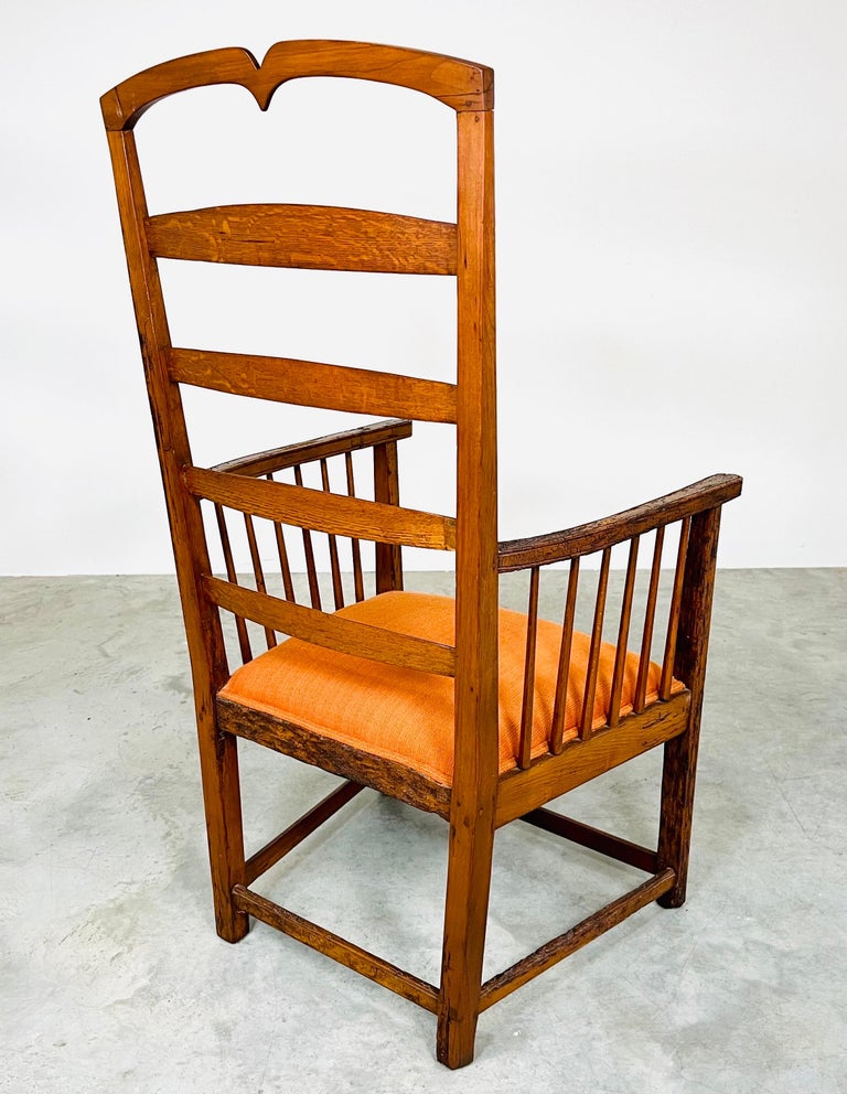 19th Century Stickley Style Distressed Oak Tall Ladder Back Armchair ...