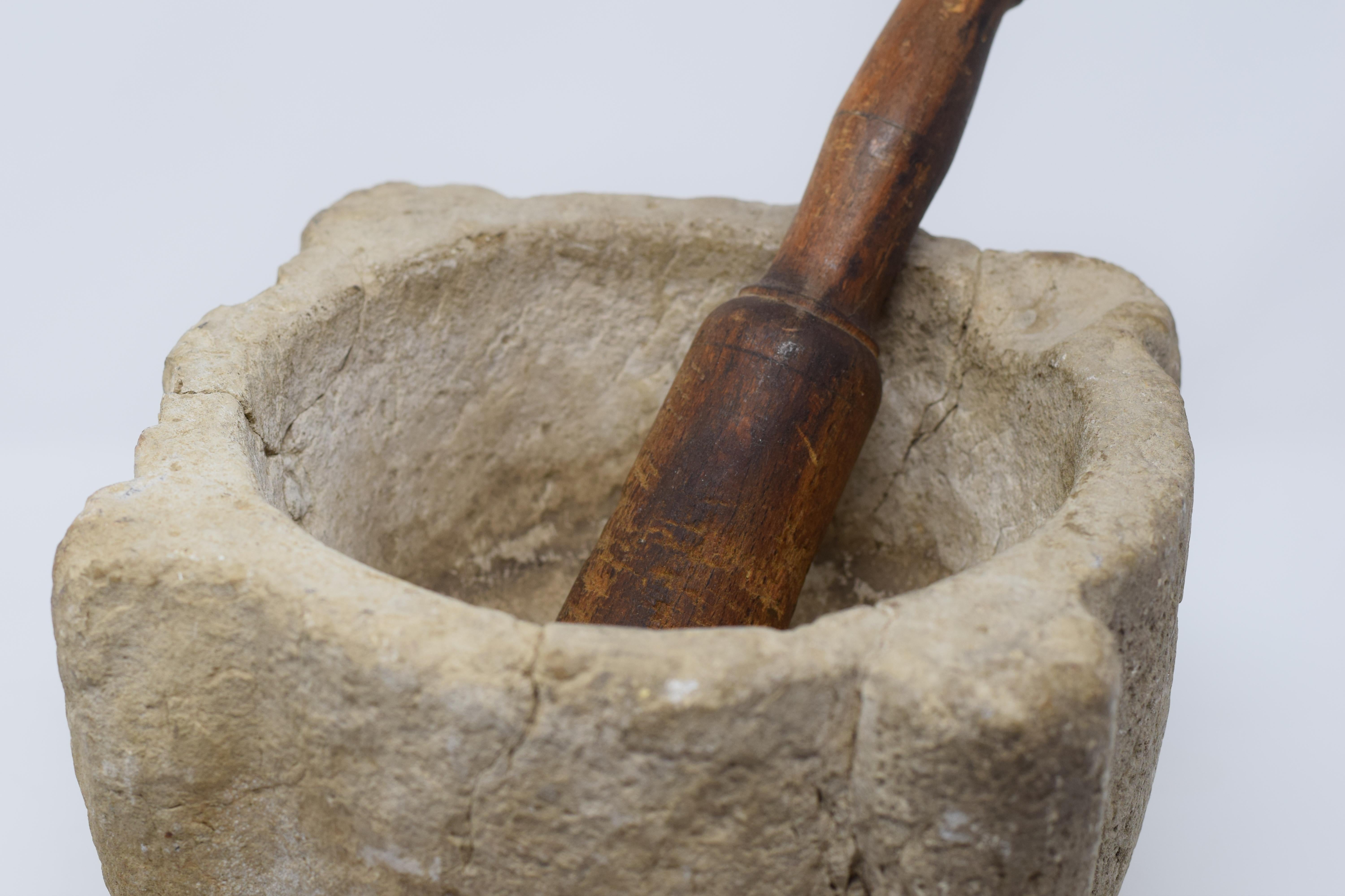 19th Century Stone Mortar and Wood Pestle, France at 1stDibs