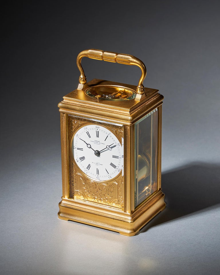 19th Century Repeating Gilt-Brass Carriage Clock by the Famous Drocourt ...