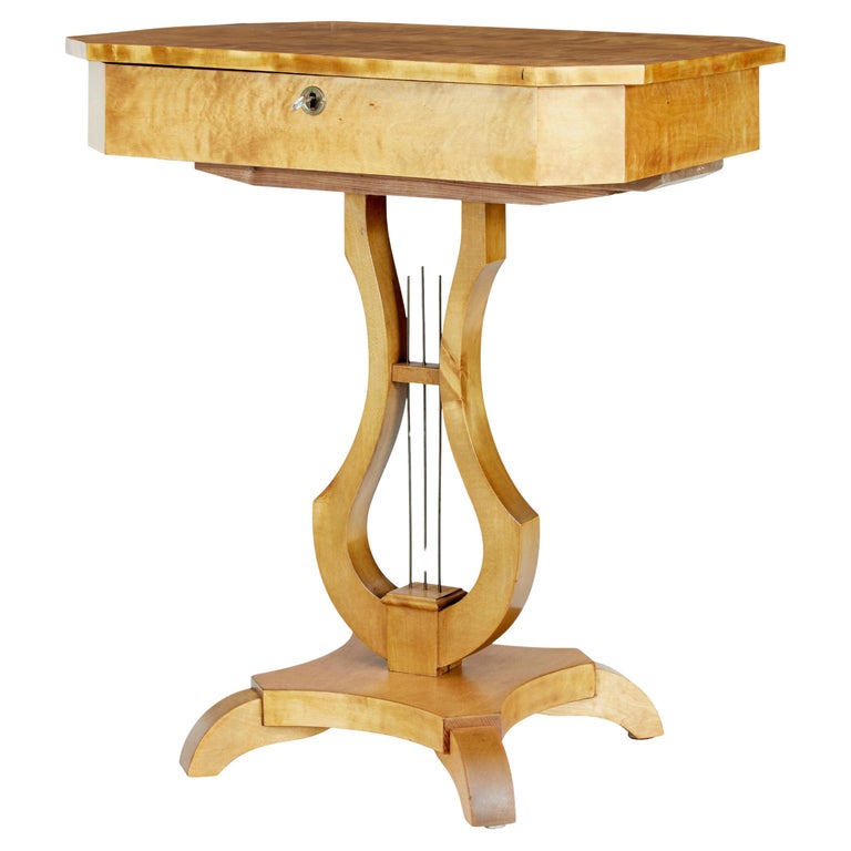 19th century Swedish birch lyre shaped occasional table For Sale at 1stDibs