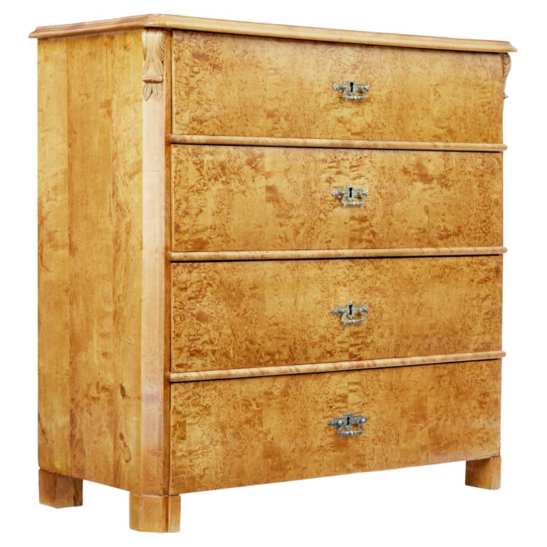 19th century Swedish burr birch chest of drawers For Sale at 1stDibs