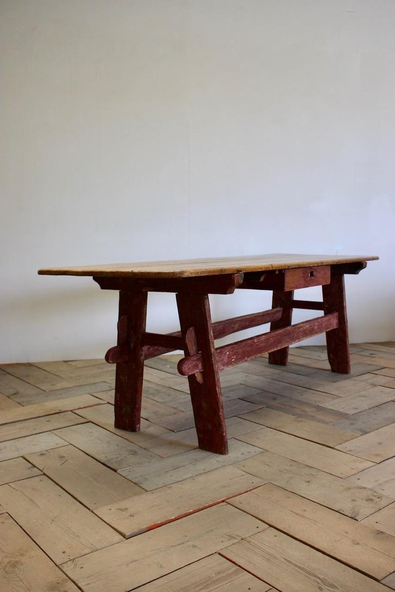 19th Century Swedish Folk Art Trestle Table in Original Paint For Sale ...