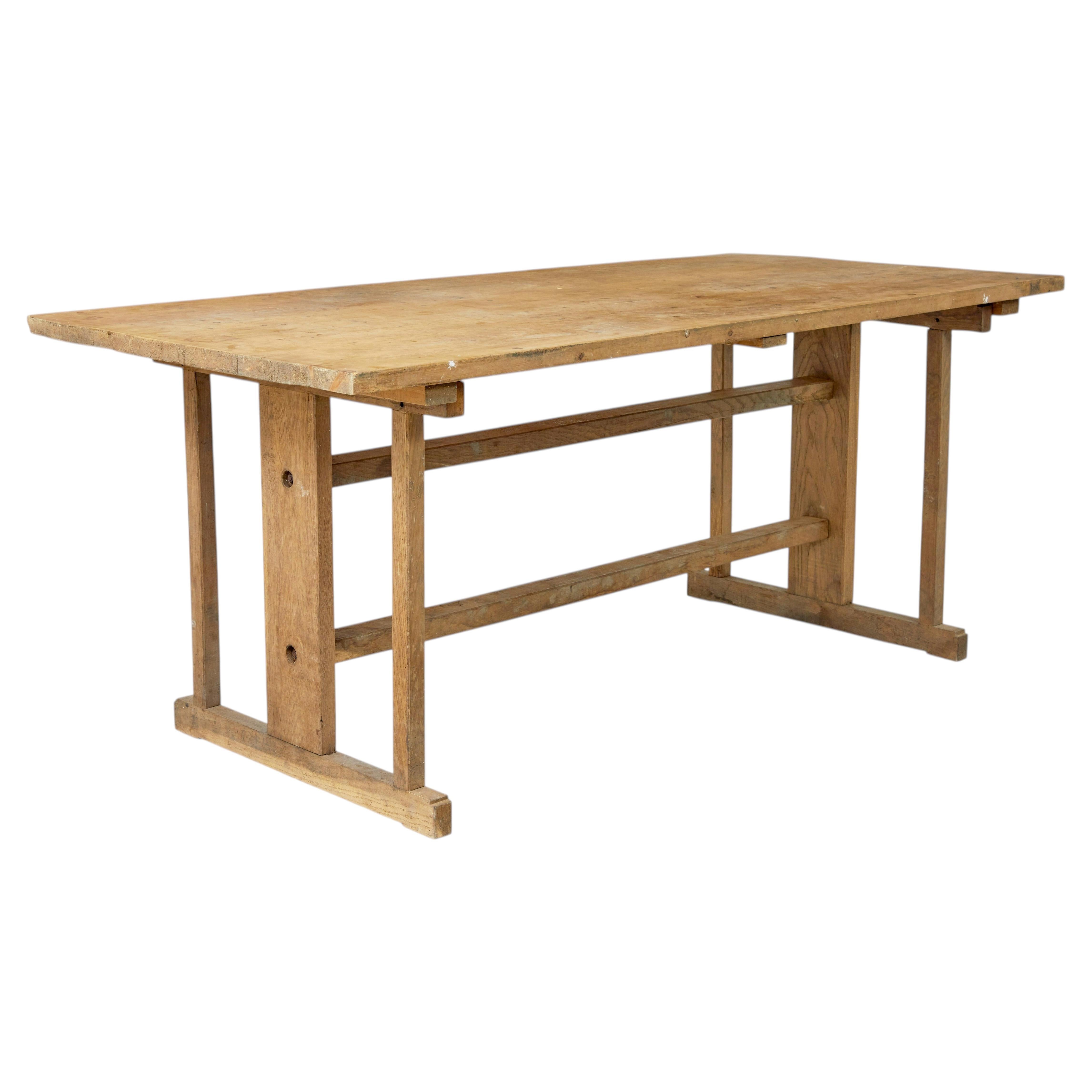 19th century Swedish oak and pine trestle table For Sale at 1stDibs