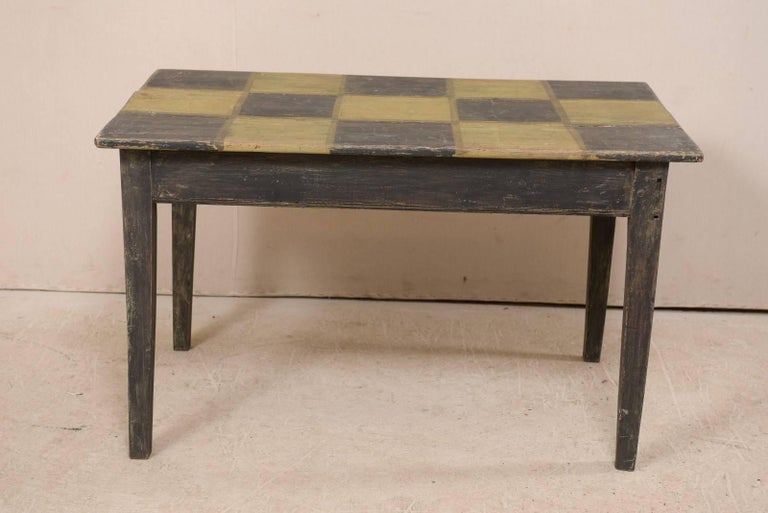 19th Century Swedish Painted Wood Dark Checker Top Table with Nice ...