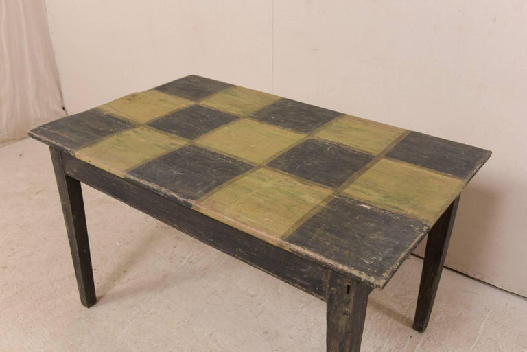 19th Century Swedish Painted Wood Dark Checker Top Table with Nice ...