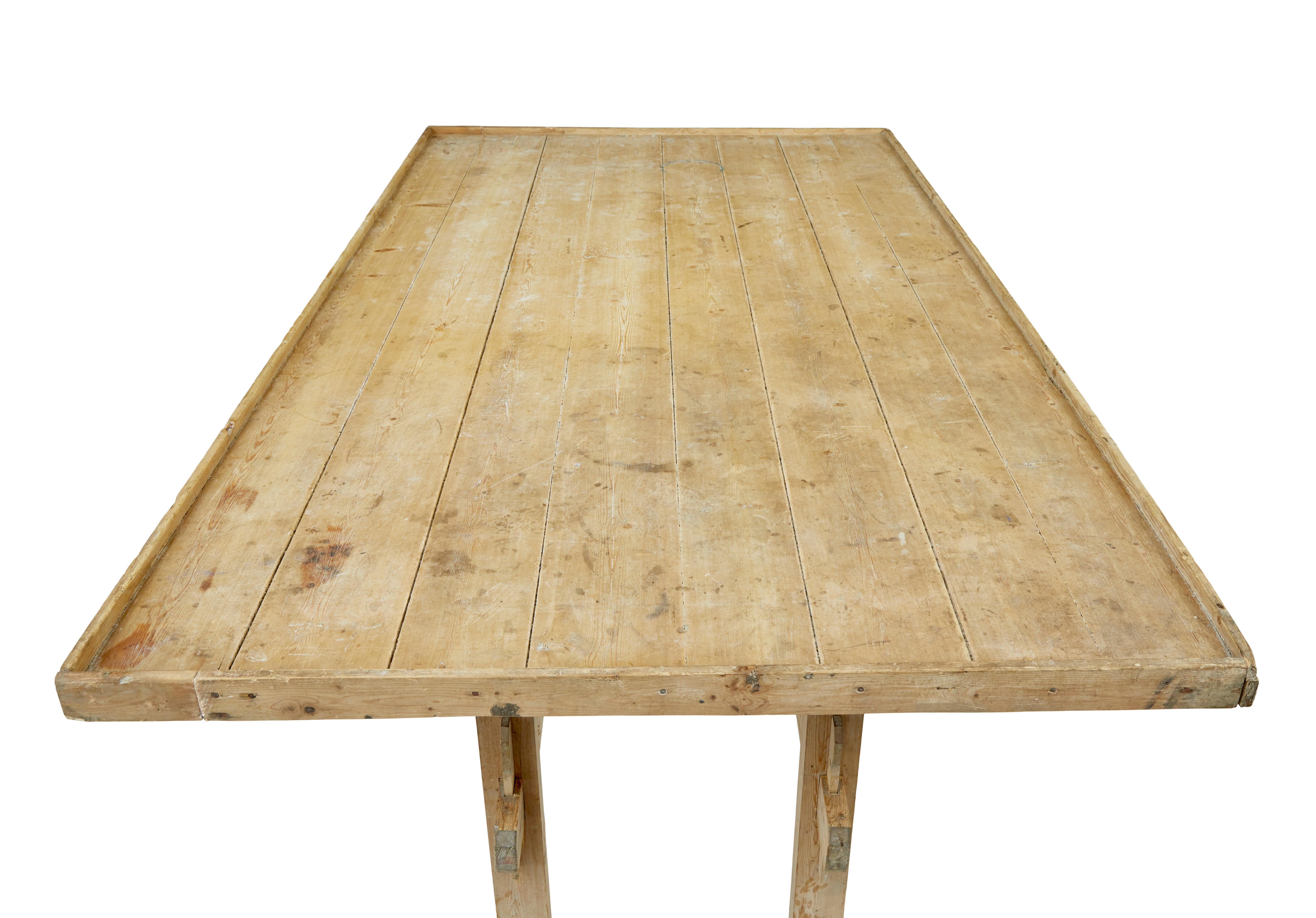 19th century Swedish pine trestle bakers table For Sale at 1stDibs