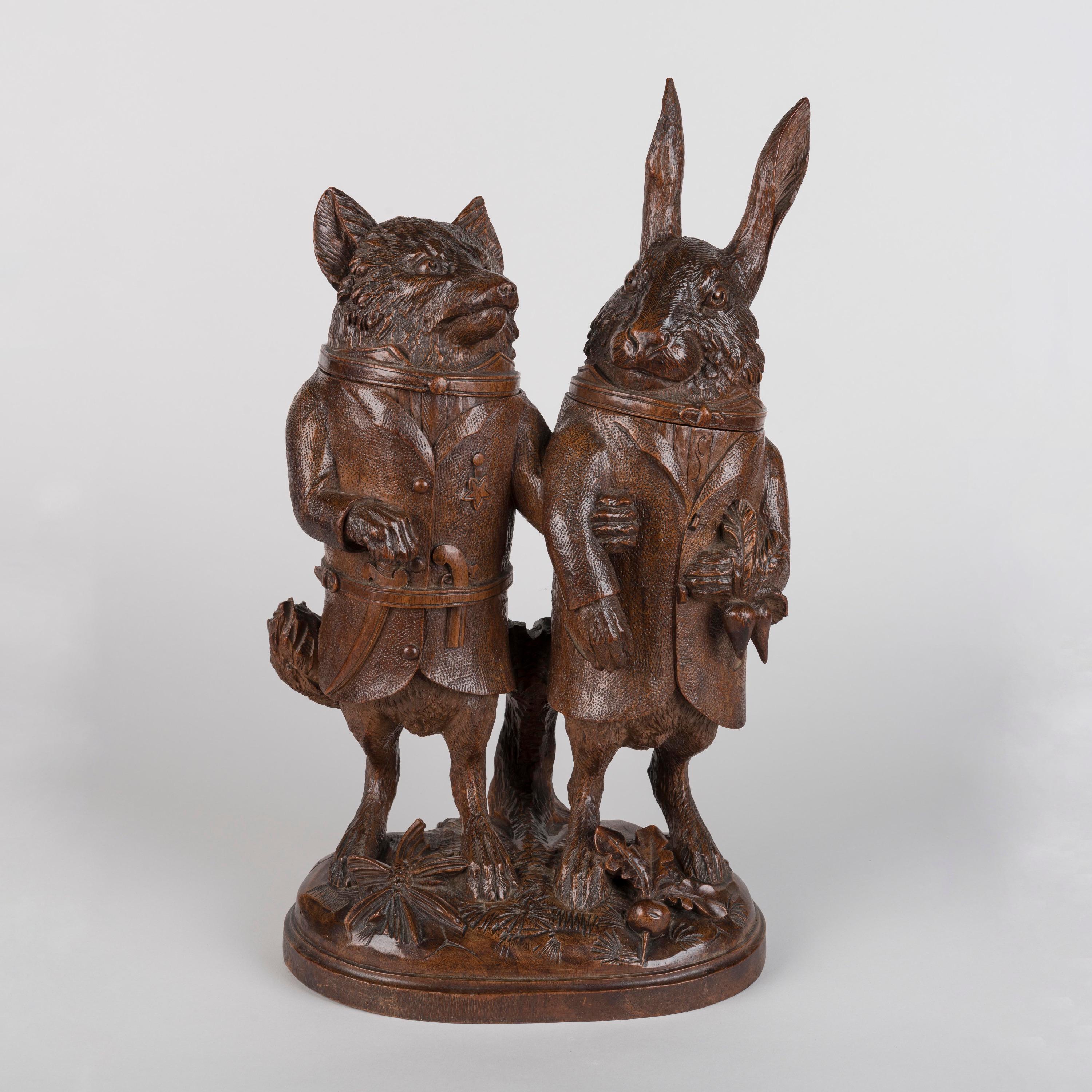 19th Century Swiss 'Black Forest' Carved Fox and Hare Double Box For ...