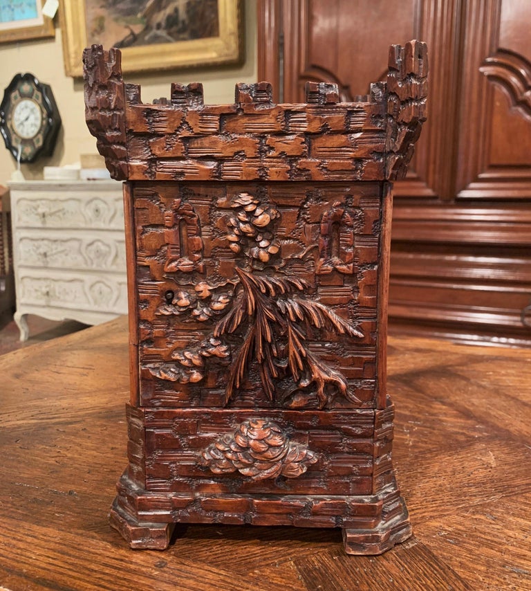 19th Century Swiss Black Forest Carved Walnut Cigar Box at 1stDibs