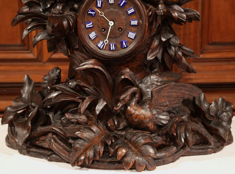 19th Century Swiss Black Forest Carved Walnut Mantel Clock with Cherubs ...