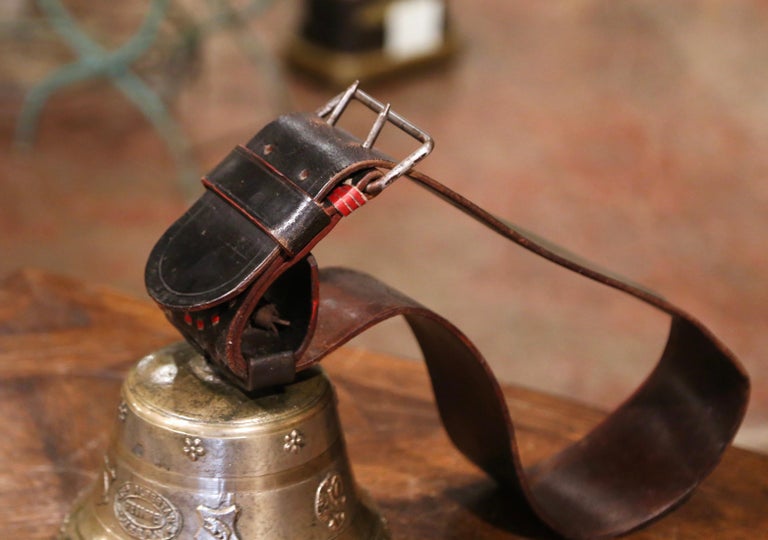 19th Century Swiss Signed Bronze Cow Bell with Original Leather Strap ...
