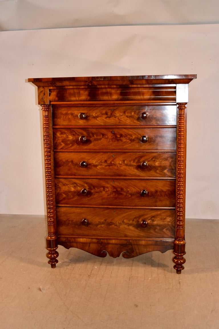 19th Century Tall Flame Mahogany Chest For Sale at 1stDibs