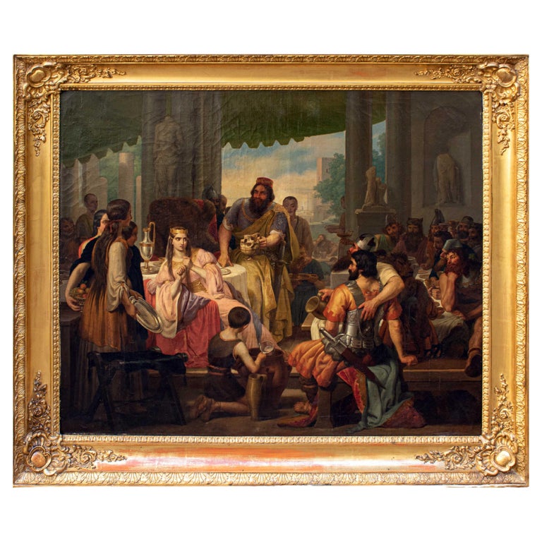 19th Century The Banquet of Alboino Romantic Painting Oil on Canvas at ...