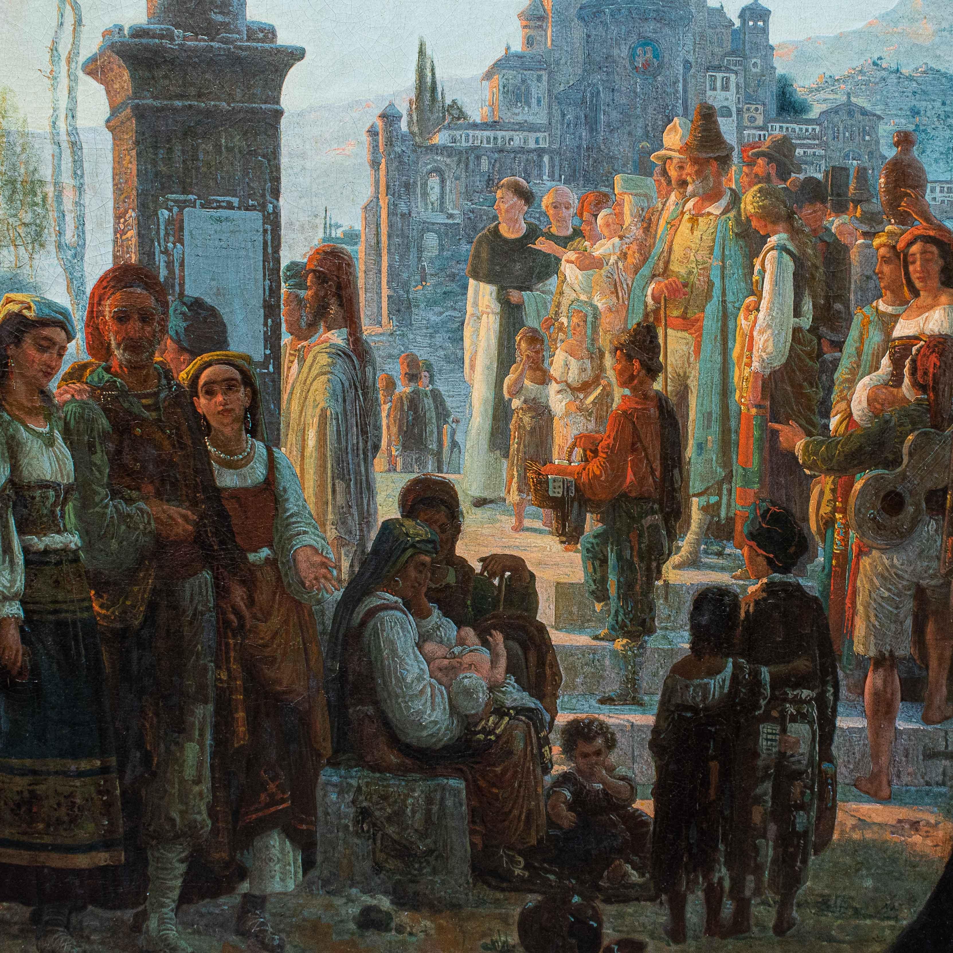 19th Century The Departure of the Garibaldini from Quarto Painting Oil on Canvas For Sale at 1stDibs