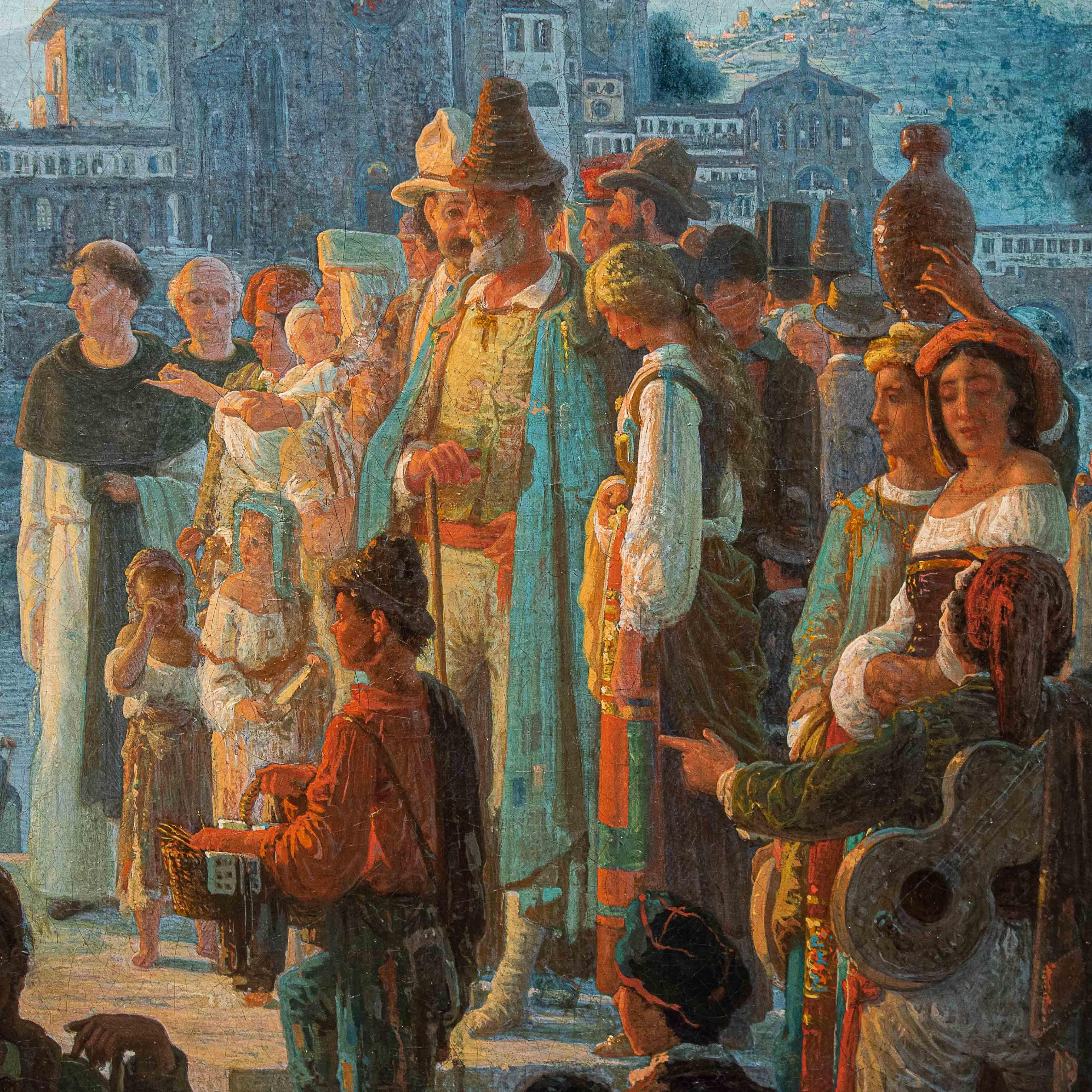 19th Century The Departure of the Garibaldini from Quarto Painting Oil on Canvas For Sale at 1stDibs